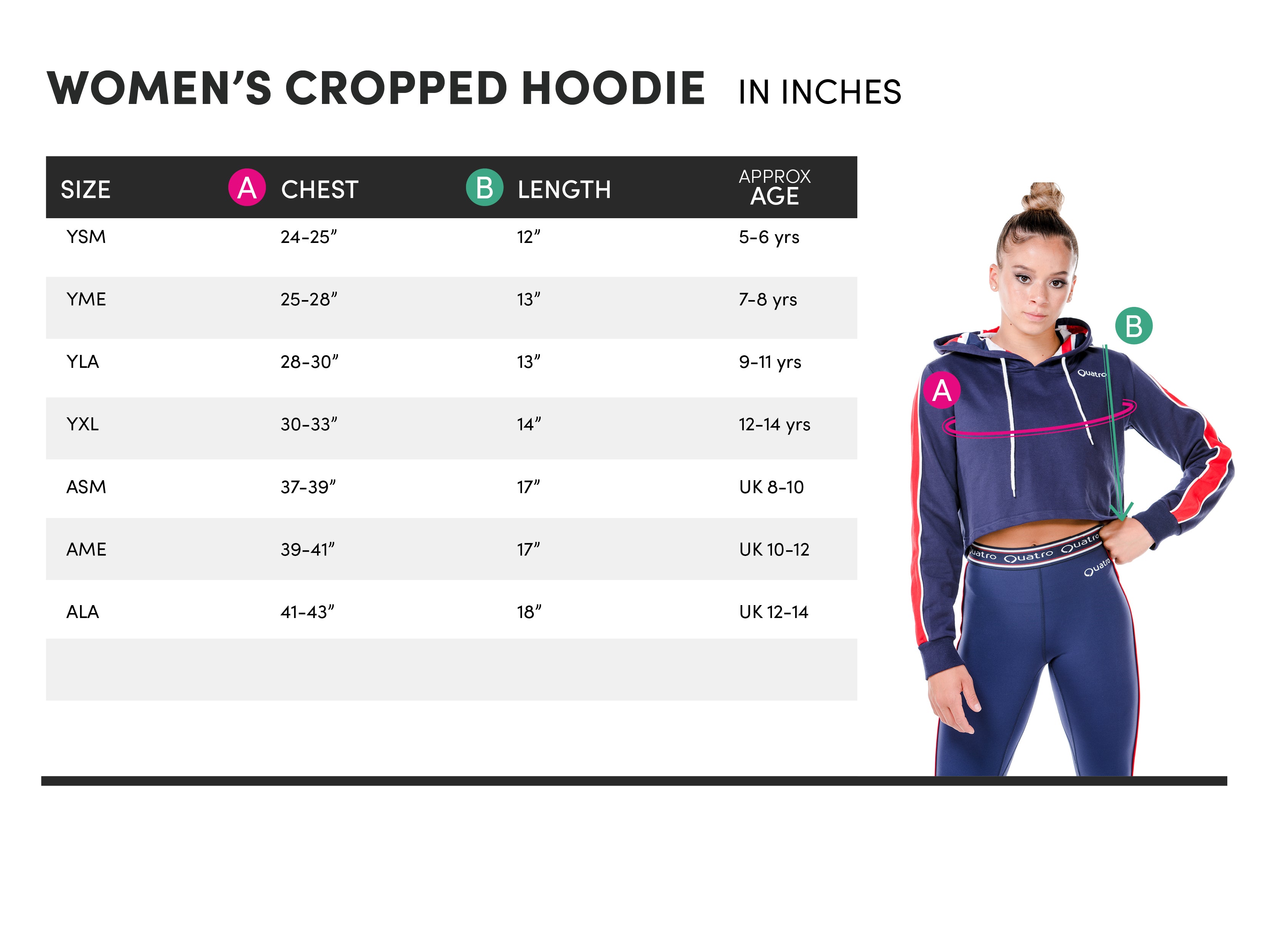 Womens Cropped Hoodies Size Guide Quatro Gymnastics UK Womens Cropped Hoodies Size Guide Quatro Gymnastics UK