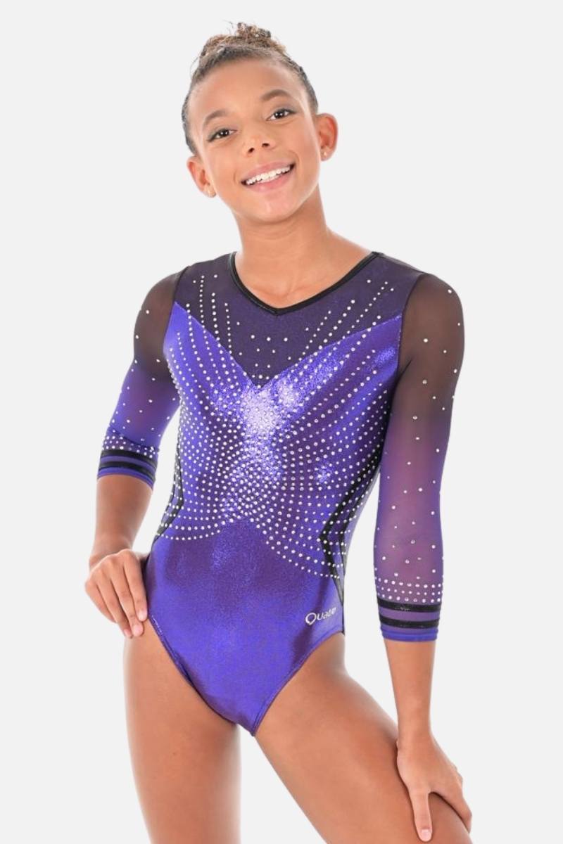 Liberty Purple 3 4 Sleeve Girls Leotard Quatro Gymnastics — Quatro